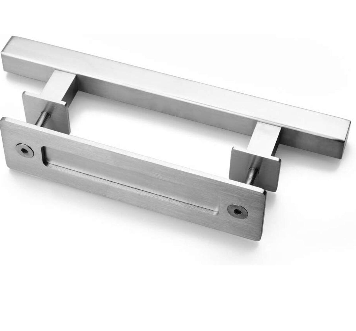 Squared Silver Sliding Door Handle | Barn Door Hardware Set